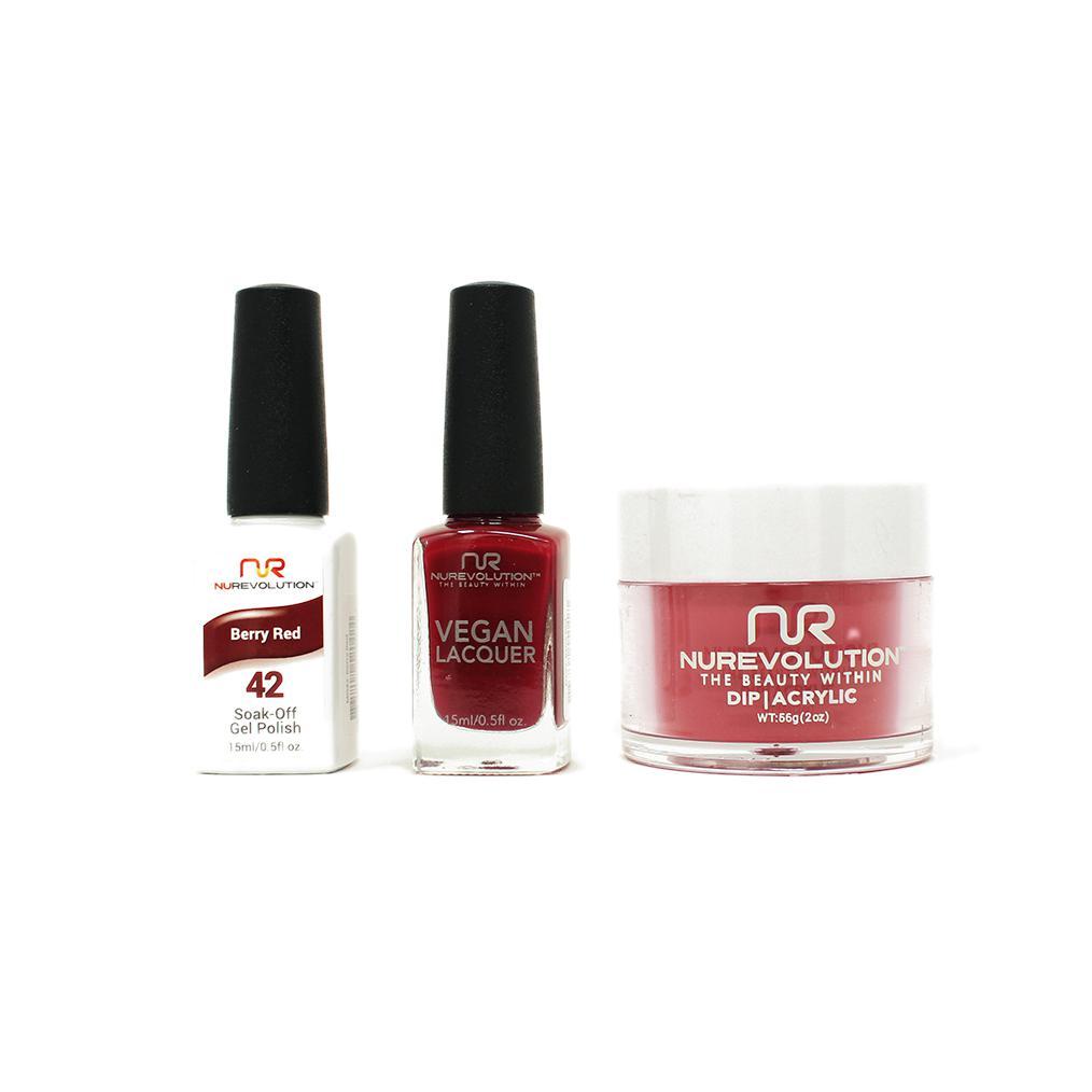 NuRevolution - Gel, Lacquer & Dip Combo - Berry Red - #42 - Red Gel, Lacquer & Dip - NURV-GLD-42 ...