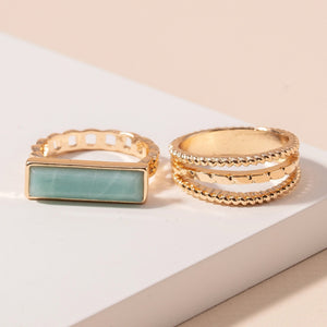Rectangle Stone Ring Set - Rings - ETNE-1060 - Beyond Polish